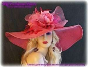 Glamorous Hot Pink Big Wide Brim Kentucky Derby Hat, Hats For Horse ...