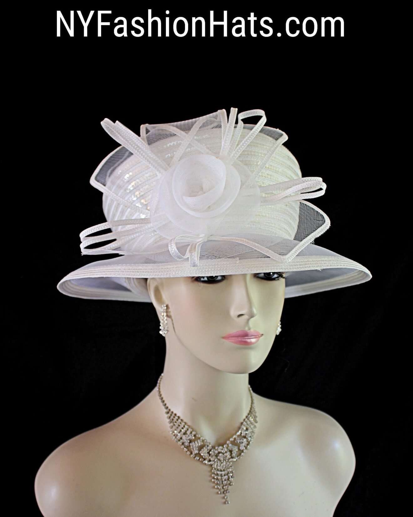 Women's Haute Couture White Sequin High Crown Designer Hat, Formal ...