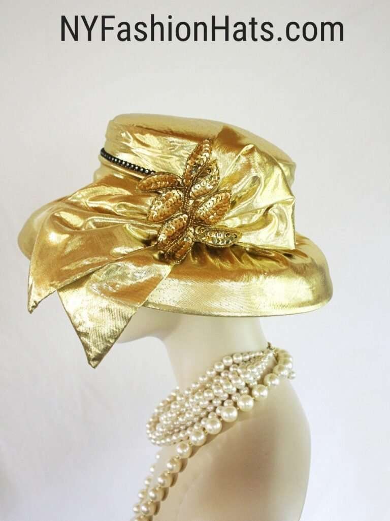 Women's Metallic Gold Lame Sequin Designer Dress Hat, Wedding Church ...