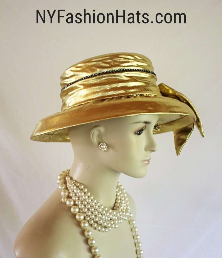 Women's Metallic Gold Lame Sequin Designer Dress Hat, Wedding Church ...