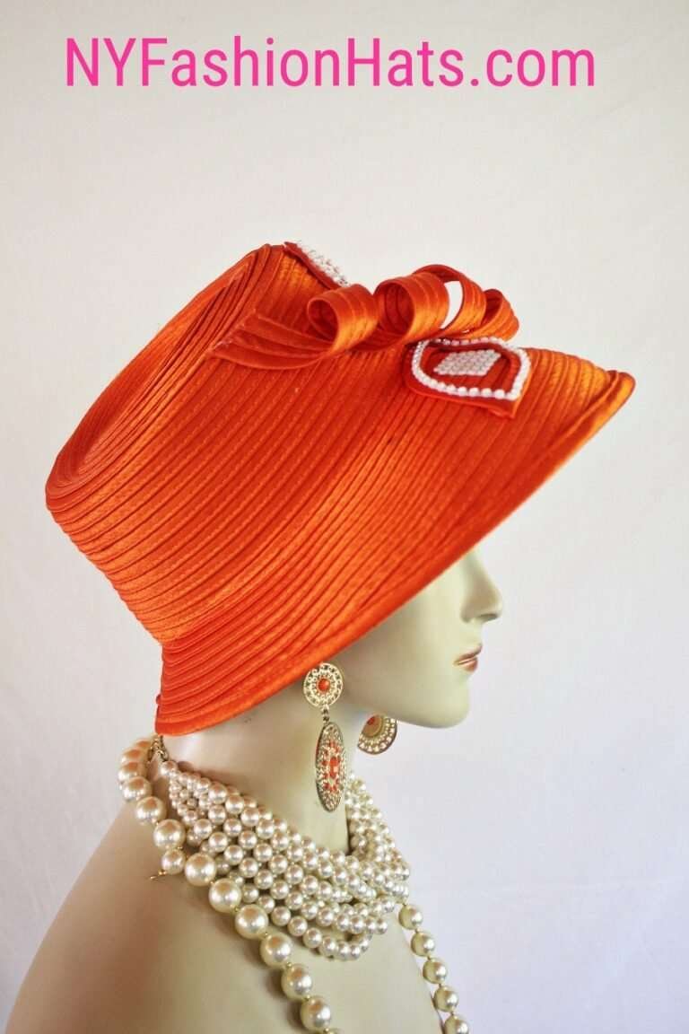 Women's Couture Satin Orange White Slant Abstract Brim Hat, Formal ...