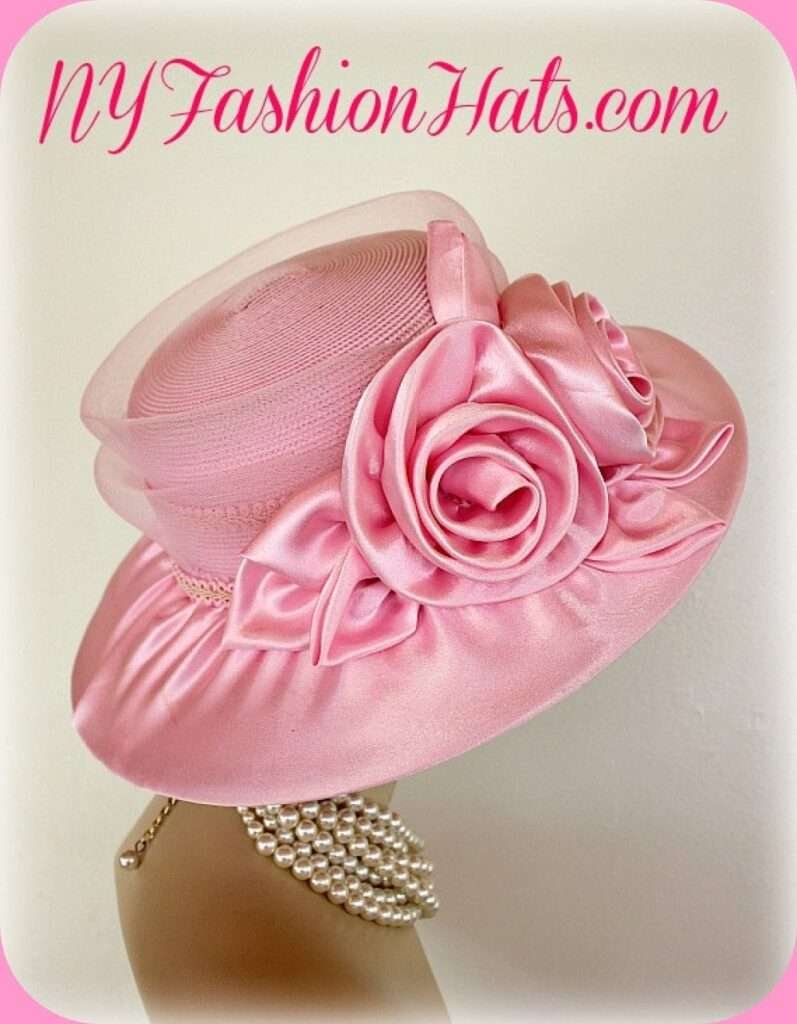 Pink Formal Satin Wedding Hat Bridal Headpiece