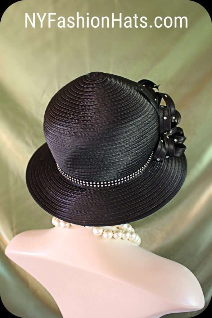 Women's Couture Black Satin Bowler Derby Hat, Formal Designer Wedding ...